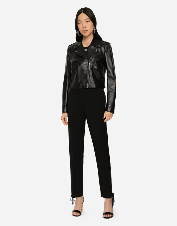 Dolce & Gabbana Leather Biker Jacket With Tab Details Coats And Jackets