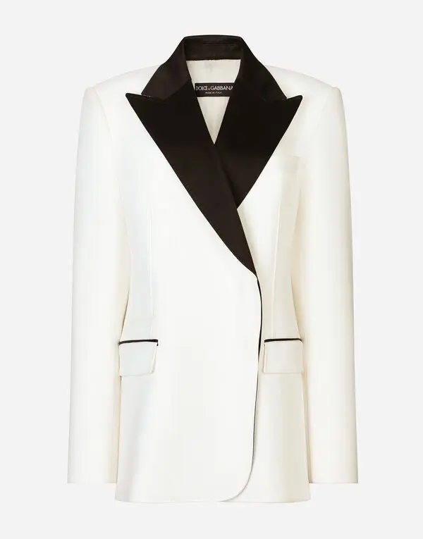 Dolce & Gabbana Double-breasted Wool Crepe Jacket With Tuxedo Lapels Blazers Silk - White
