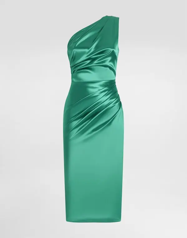 Dolce & Gabbana One-shoulder Stretch Satin Dress Dresses Satin - Green
