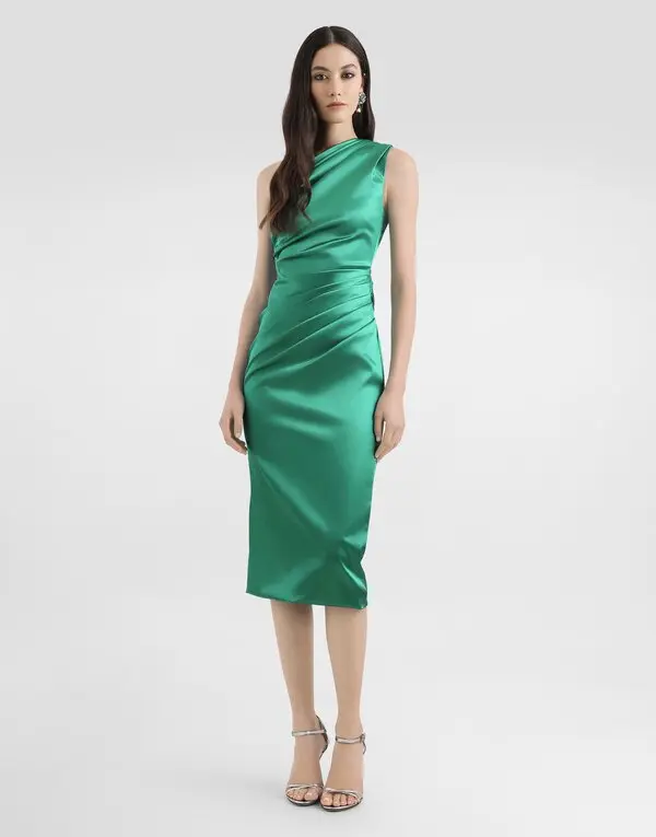 Dolce & Gabbana One-shoulder Stretch Satin Dress Dresses Satin - Green