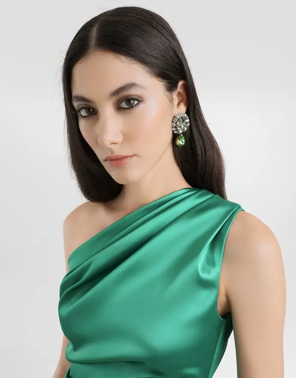 Dolce & Gabbana One-shoulder Stretch Satin Dress Dresses Satin - Green