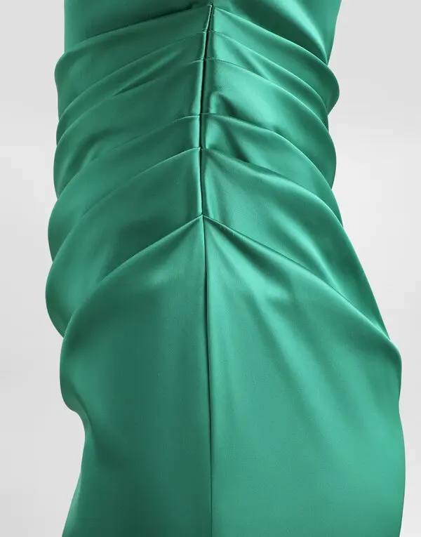 Dolce & Gabbana One-shoulder Stretch Satin Dress Dresses Satin - Green