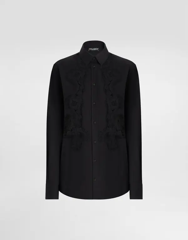 Dolce & Gabbana Cotton Poplin Shirt With Lace Inlay Shirts And Tops - Black