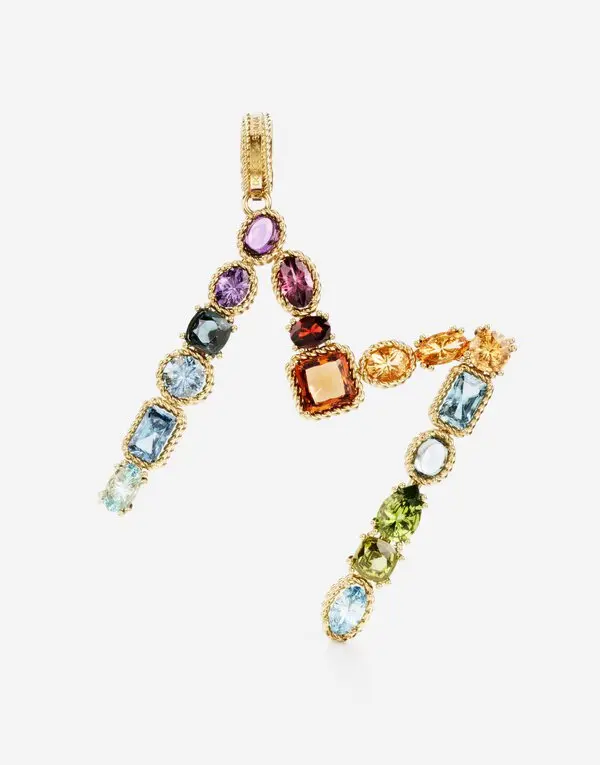 Dolce & Gabbana Charm M Lettering 18kt Yellow And Multicolored Gems Charms - Gold