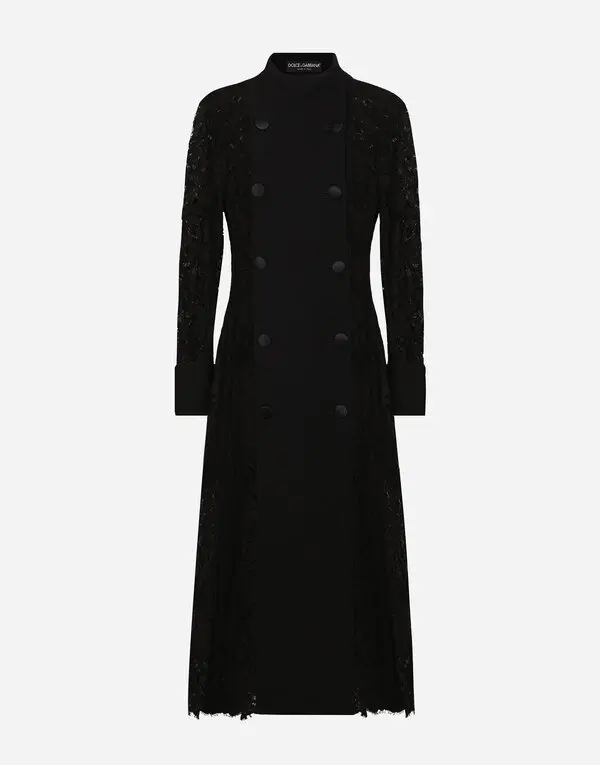 Dolce & Gabbana Double-breasted Cordonetto Lace And Wool Crêpe Coat Coats And Jackets - Black
