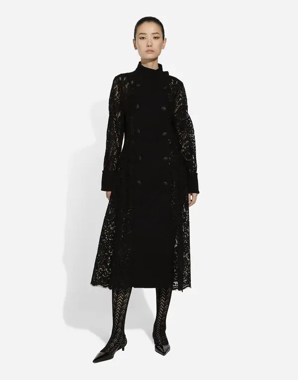 Dolce & Gabbana Double-breasted Lace And Wool Crêpe Coat