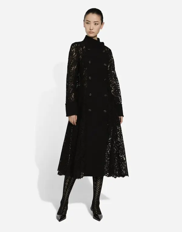 Dolce & Gabbana Double-breasted Lace And Wool Crêpe Coat