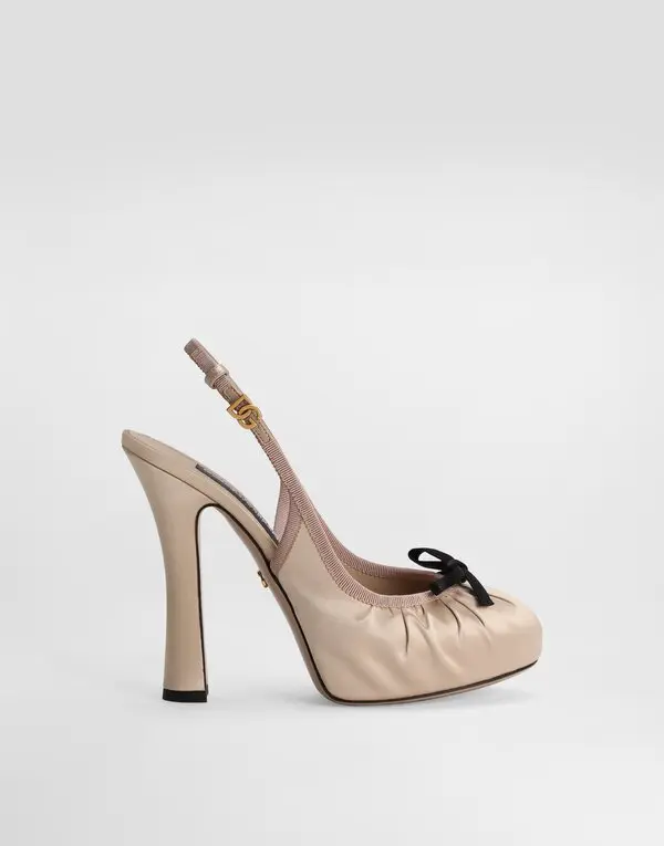 Dolce & Gabbana Satin Platform Slingback Pumps With Floral And Bow Detailing - Beige