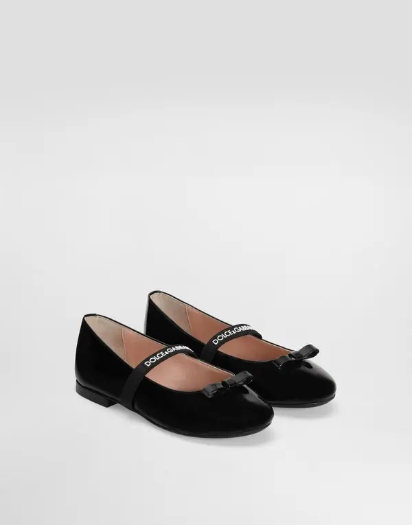 Dolce & Gabbana Patent Leather Ballerina Shoes With Bow Detail - Black
