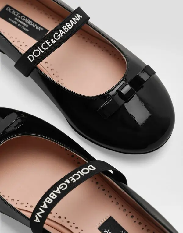 Dolce & Gabbana Patent Leather Ballerina Shoes With Bow Detail - Black