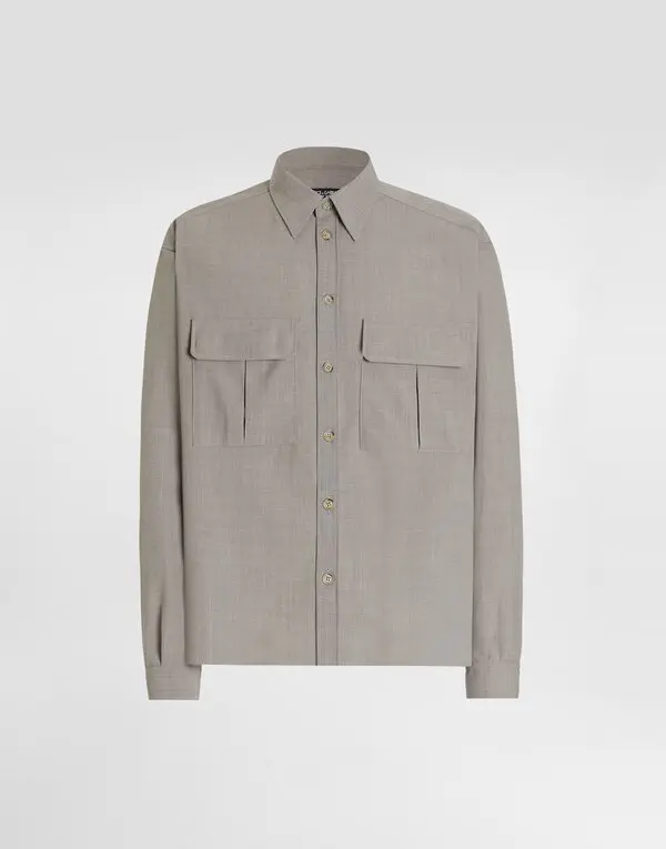 Dolce & Gabbana Virgin Wool Canvas Shirt Shirts Beige