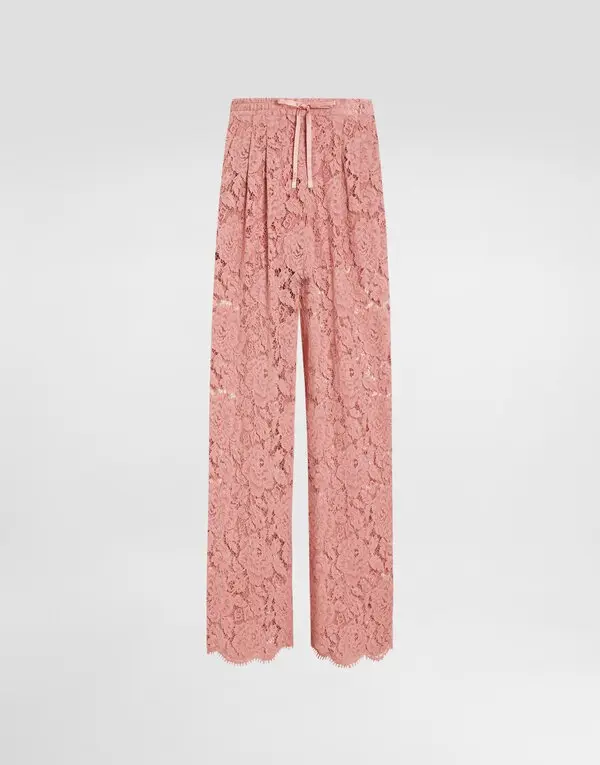 Dolce & Gabbana Flared Floral Cordonetto Lace Pants With Dg Logo Pants And Shorts - Pink