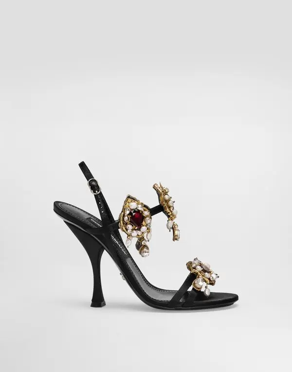 Dolce & Gabbana Satin Sandals With Embroidery Sandals And Wedges - Black