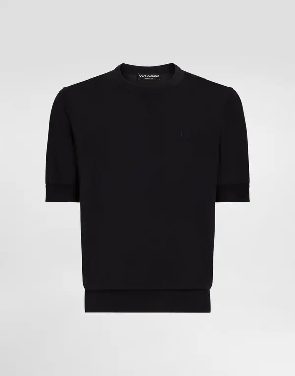 Dolce & Gabbana Silk Round-neck Sweater With Dg Embroidery - Blue