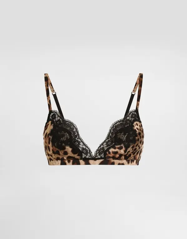 Dolce & Gabbana Leopard-print Soft Cup Bra With Lace Underwear Animal Print Satin - Leopard Print