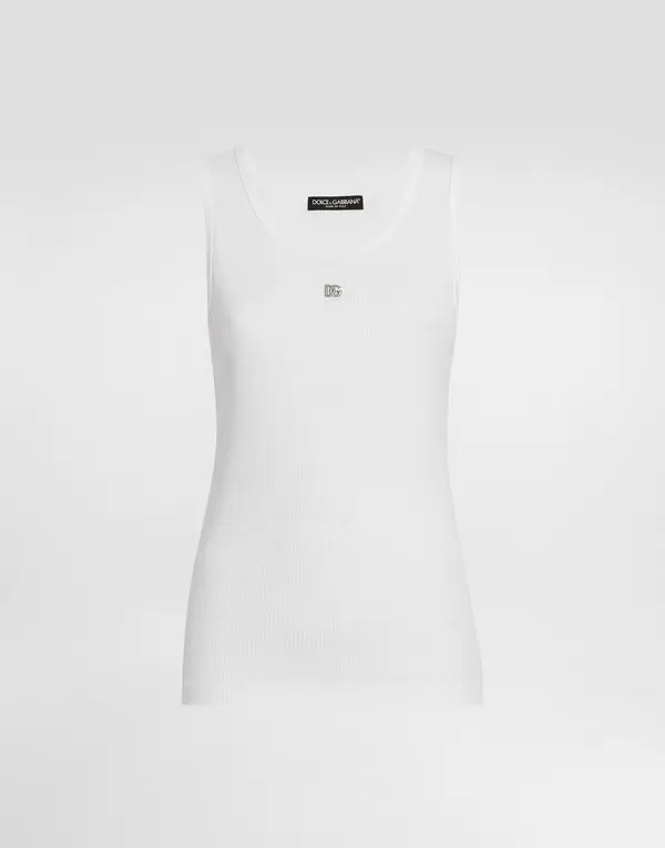 Dolce & Gabbana Fine-rib Jersey Tank Top With Dg Logo Pin T-shirts And Sweatshirts - White