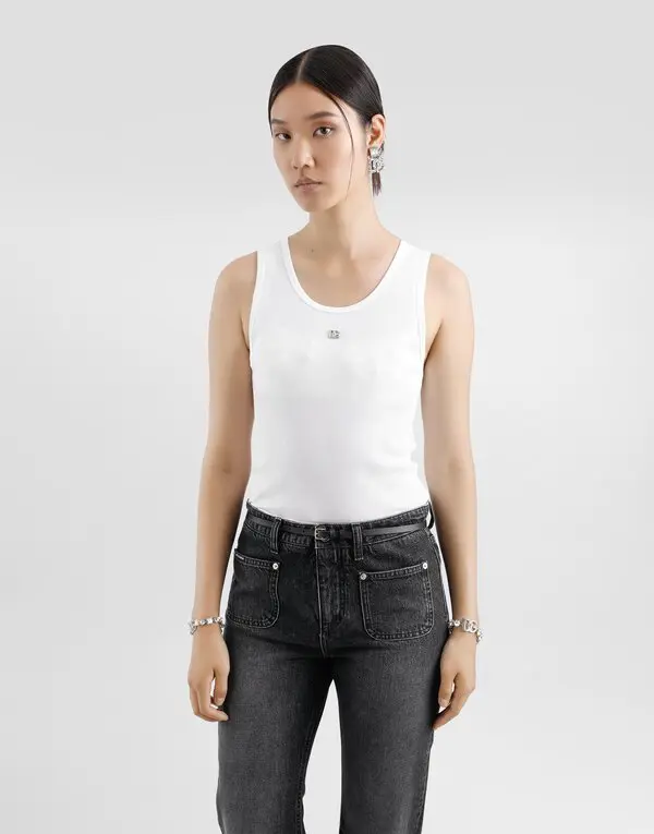 Dolce & Gabbana Fine-rib Jersey Tank Top With Dg Logo Pin