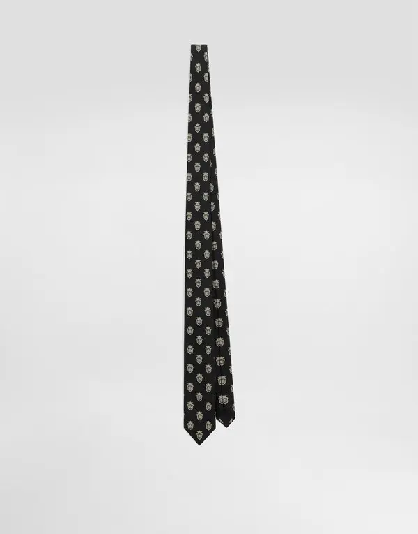 Dolce & Gabbana Jacquard Heraldic Shield Neck Tie - Black