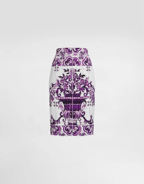 Dolce & Gabbana Majolica Print Silk Fitted Skirt