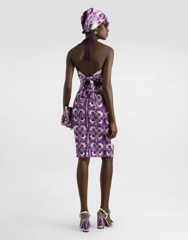 Dolce & Gabbana Majolica Print Silk Fitted Skirt