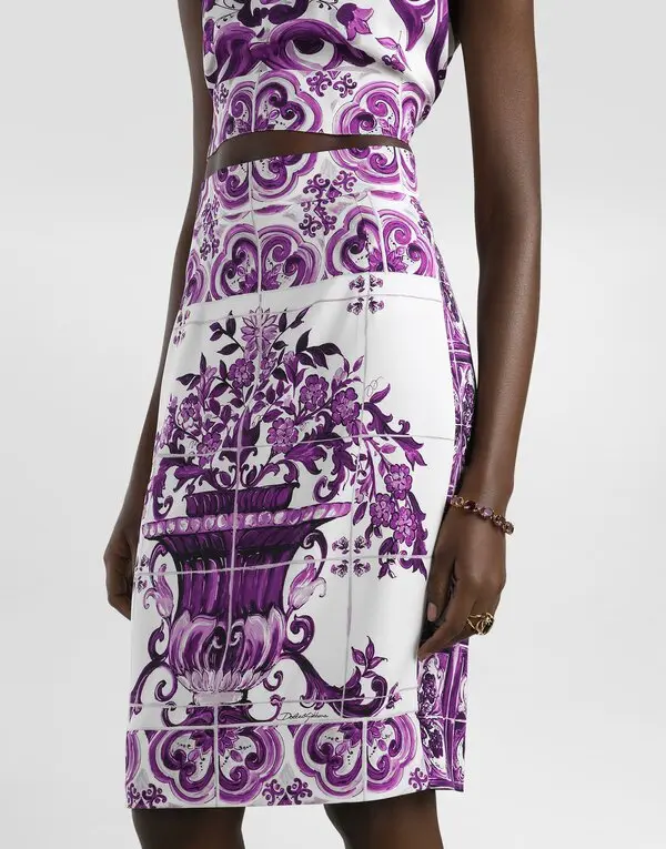 Dolce & Gabbana Majolica Print Silk Fitted Skirt