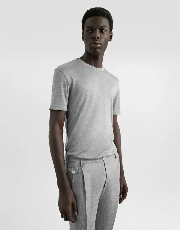 Dolce & Gabbana Short-sleeved Silk T-shirt T-shirts And Polos Gray - Grey