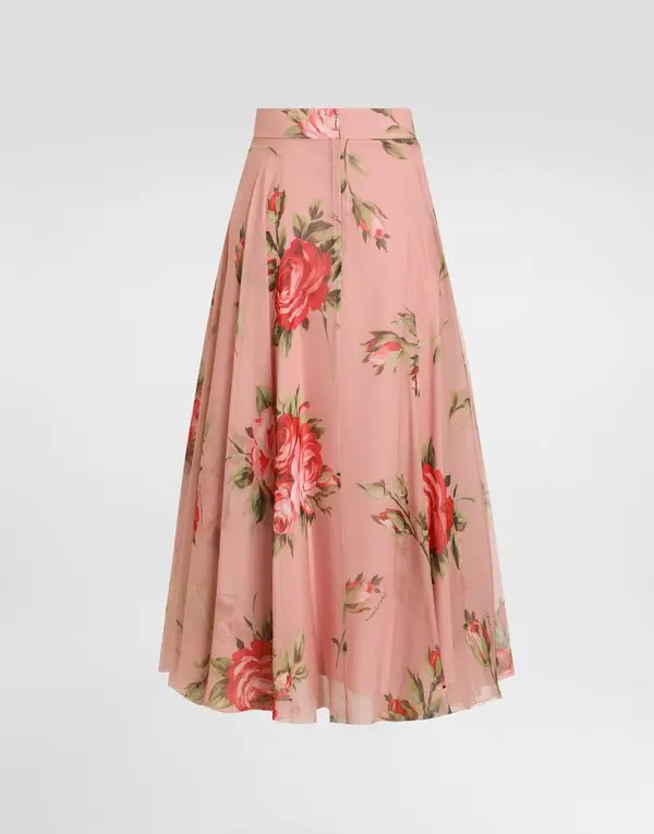 Dolce & Gabbana Rose Bouquet-print Chiffon Circle Skirt Skirts