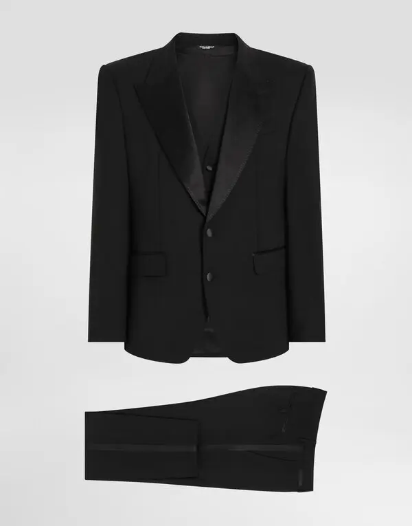 Dolce & Gabbana Three-piece Sicilia-fit Suit In Stretch Wool Suits And Blazers Wool - Black