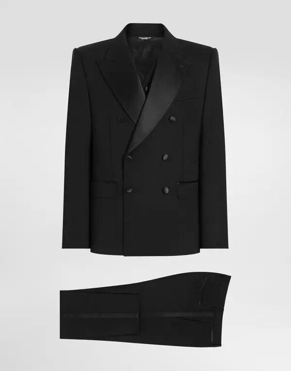 Dolce & Gabbana Three-piece Sicilia-fit Suit In Stretch Wool Suits And Blazers Wool - Black
