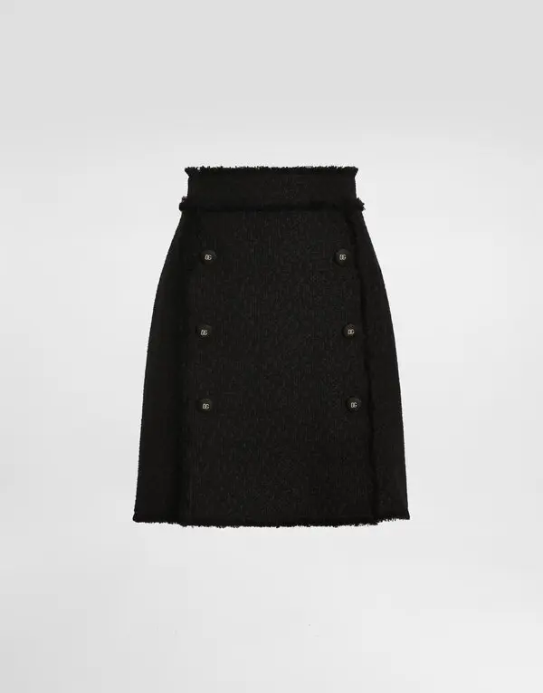 Dolce & Gabbana Short Raschel Tweed Skirt With Decorative Dg Logo Buttons Skirts - Black