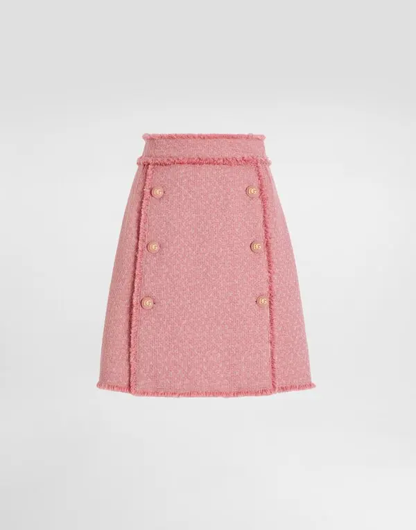 Dolce & Gabbana Short Raschel Tweed Skirt With Decorative Dg Logo Buttons Skirts - Pink