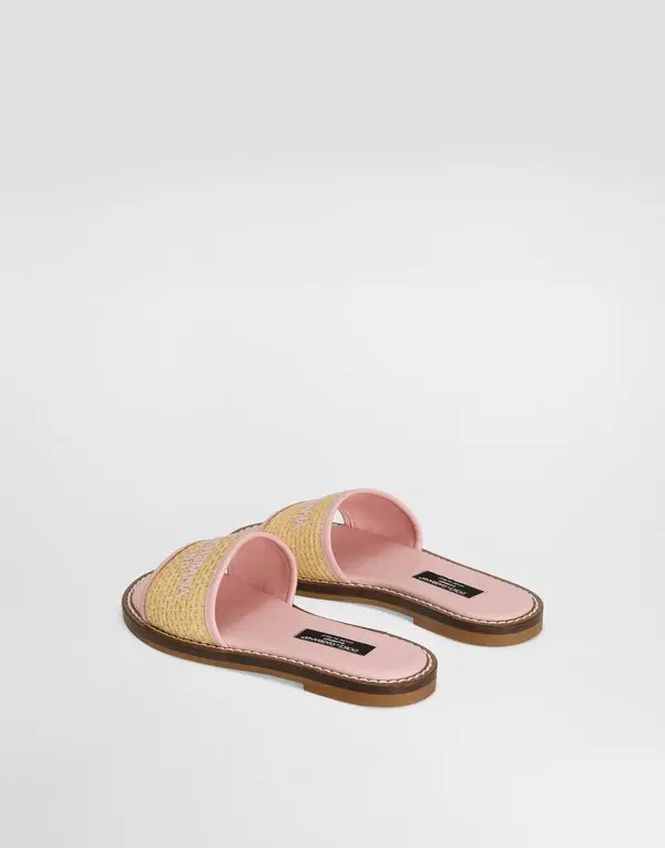 Dolce & Gabbana Flat Straw Sliders With Logo Shoes