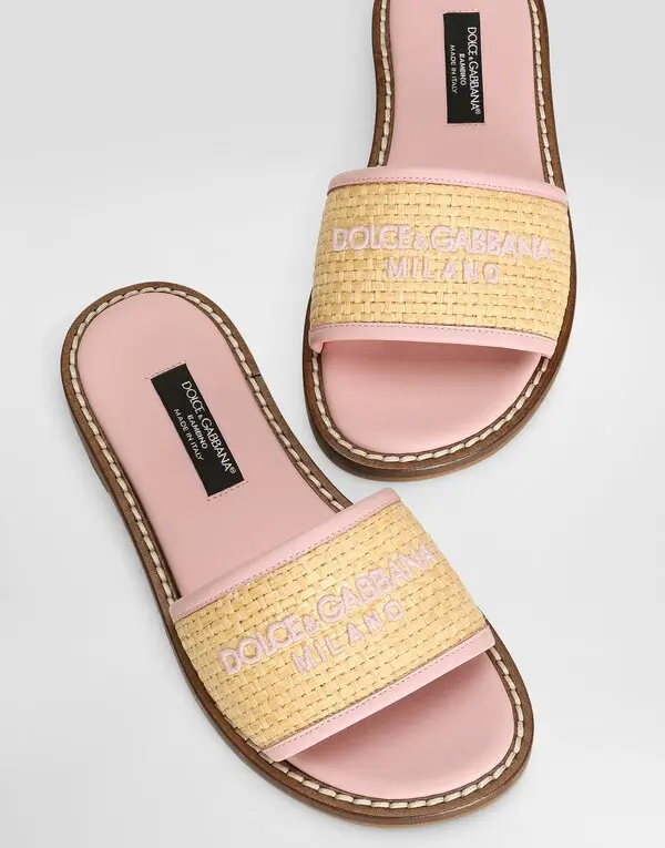 Dolce & Gabbana Flat Straw Sliders With Logo Shoes