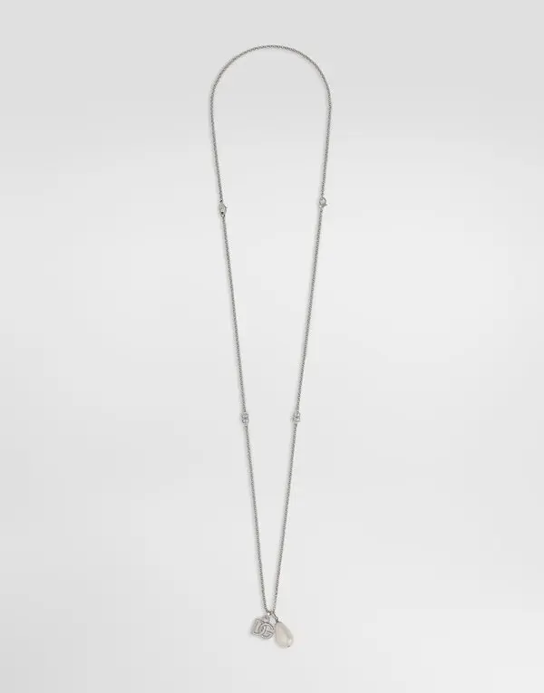 Dolce & Gabbana Teardrop Pendant Necklace With Dg Logo - Silver