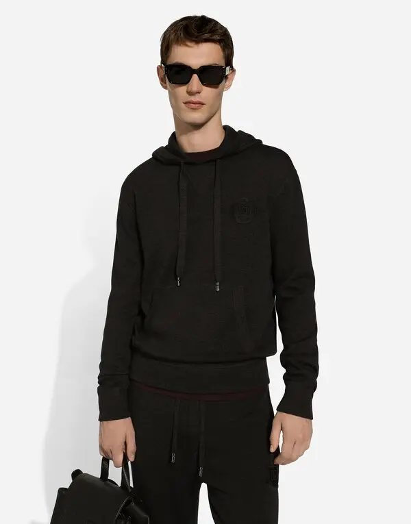 Dolce & Gabbana Wool And Silk Hoodie With Dg Patch Sweatshirts