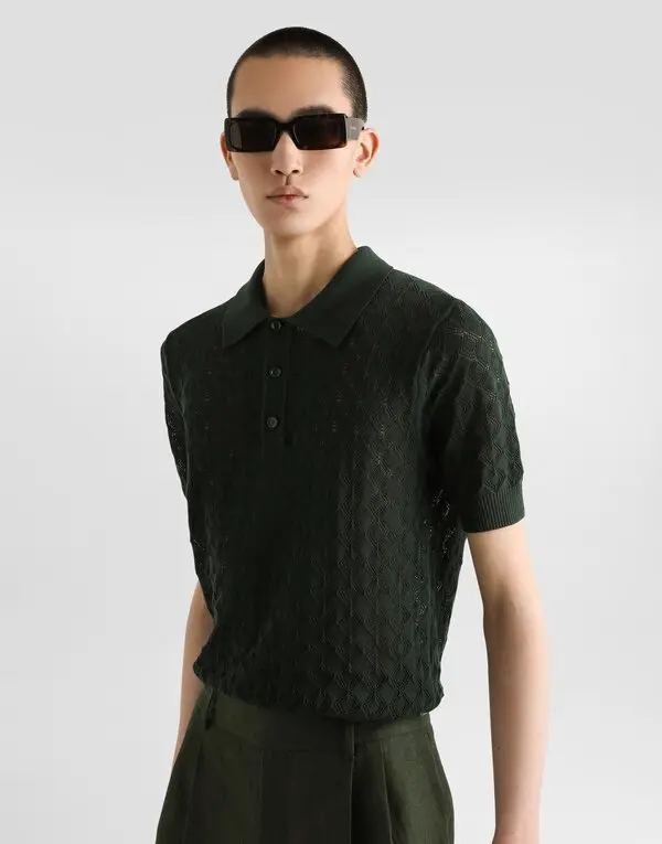 Dolce & Gabbana Short-sleeved Cotton Openwork Polo-shirt Sweaters And Cardigans - Green