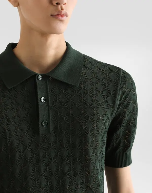 Dolce & Gabbana Short-sleeved Cotton Openwork Polo-shirt Sweaters And Cardigans - Green