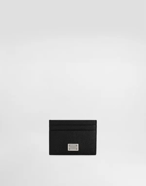 Dolce & Gabbana Calfskin Card Holder With Branded Plate Wallets And Small Leather Goods Leather - Black