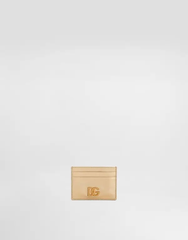 Dolce & Gabbana Laminated Calfskin Card Holder With Dg Logo Wallets And Small Leather Goods - Gold