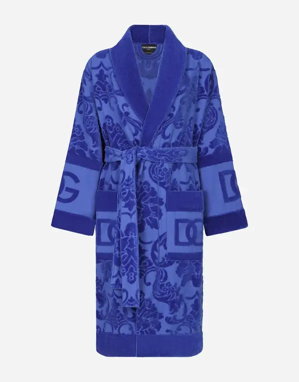 Dolce & Gabbana Bath Robe In Terry Cotton Jacquard Monochrome Bathrobes - Multicolor