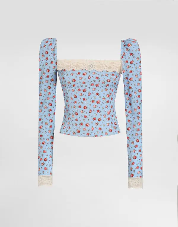 Dolce & Gabbana Small Rose-print Charmeuse Top Shirts And Tops