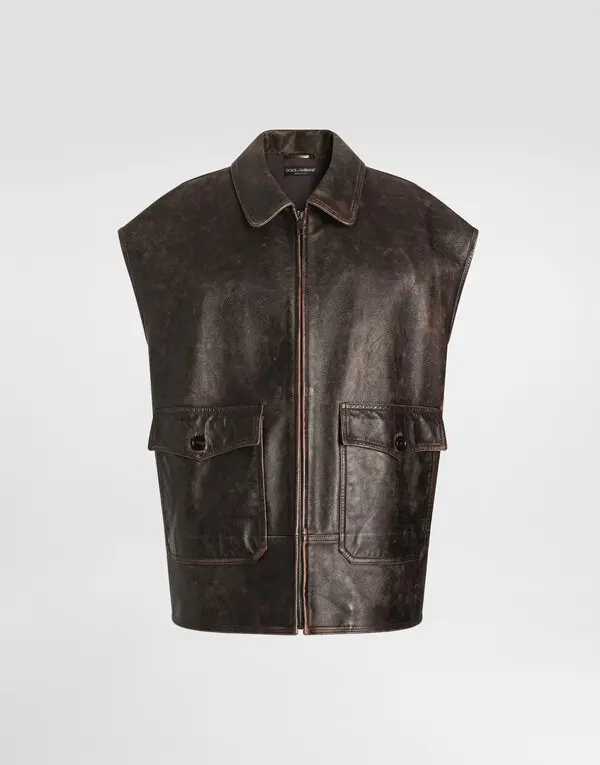 Dolce & Gabbana Bull Leather Vest Coats And Jackets