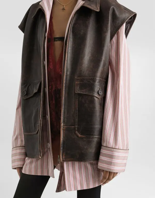 Dolce & Gabbana Bull Leather Vest Coats And Jackets