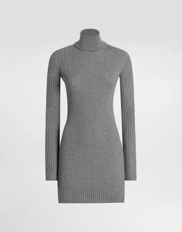 Dolce & Gabbana Turtleneck Long Dress In Wool Dresses Gray