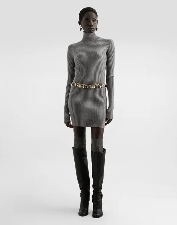 Dolce & Gabbana Turtleneck Long Dress In Wool Dresses Gray