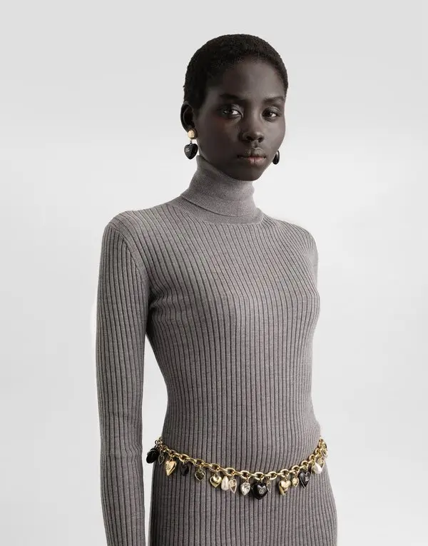 Dolce & Gabbana Turtleneck Long Dress In Wool Dresses Gray