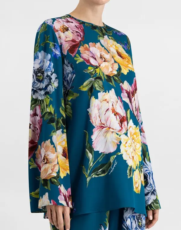 Dolce & Gabbana Peony-print Charmeuse Top Collection