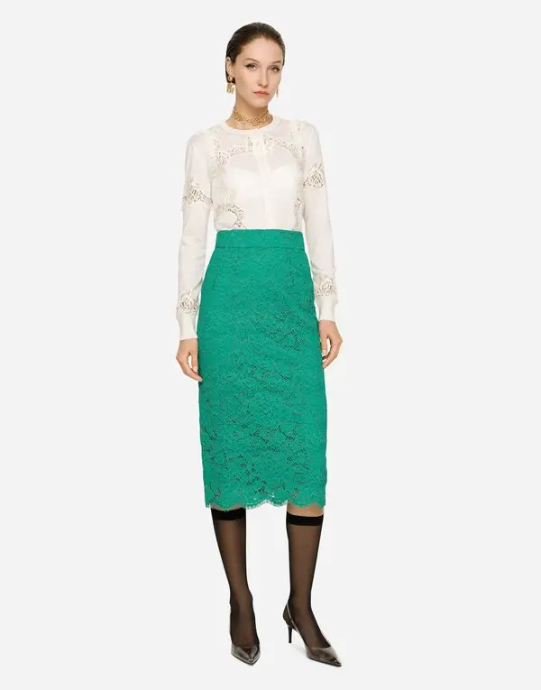 Dolce & Gabbana Cashmere And Silk Lace Inlay Cardigan - White