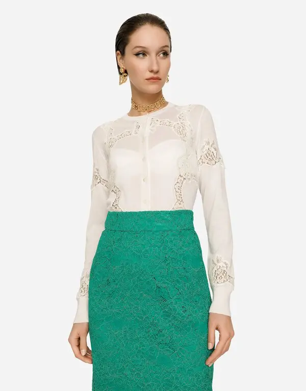 Dolce & Gabbana Cashmere And Silk Lace Inlay Cardigan - White