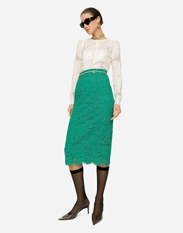 Dolce & Gabbana Cashmere And Silk Lace Inlay Cardigan - White